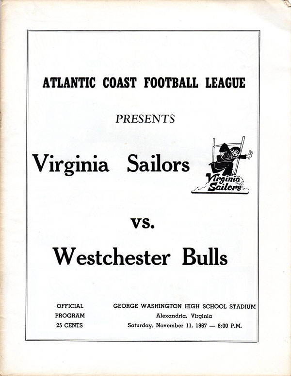 ACFL Game Program: Virginia Sailors vs. Westchester Bulls (November 11 ...