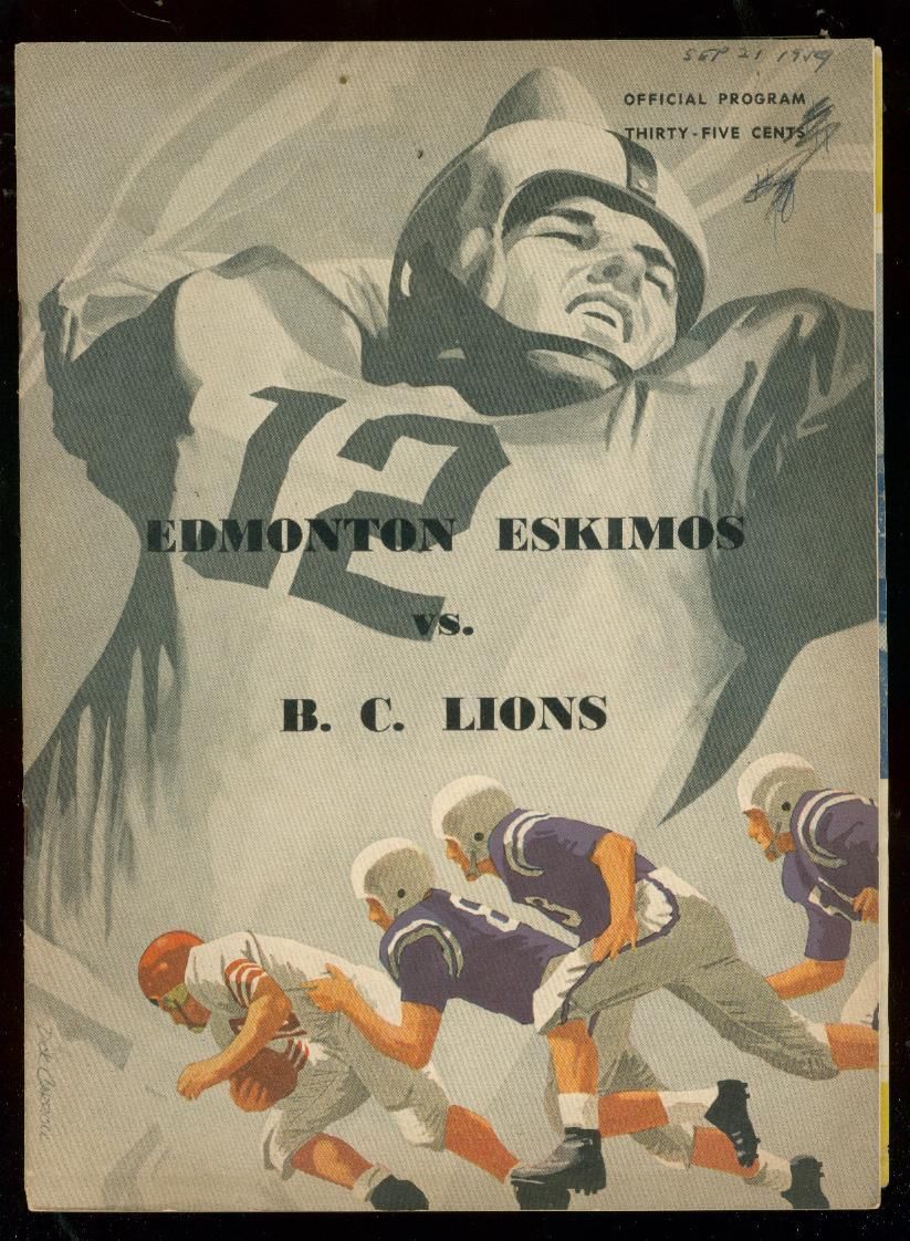 CFL Program: Edmonton Eskimos vs. BC Lions (September 21, 1959 ...