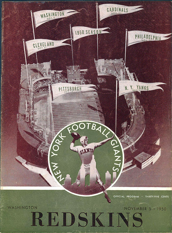 NFL Program: New York Giants vs. Washington Redskins (November 5, 1950 ...