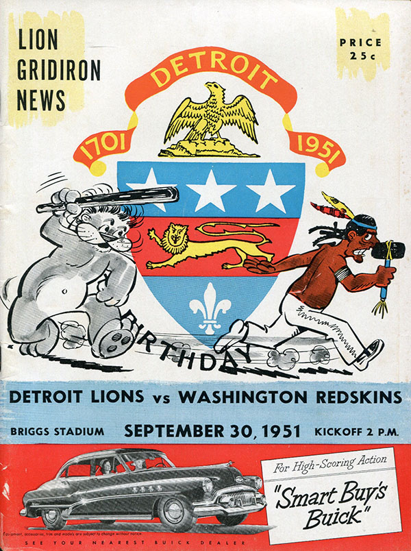 NFL Program: Detroit Lions vs. Washington Redskins (September 30, 1951 ...