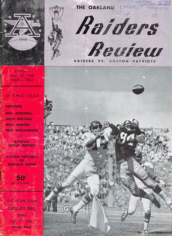 AFL Program: Oakland Raiders vs. Boston Patriots (September 13, 1964 ...