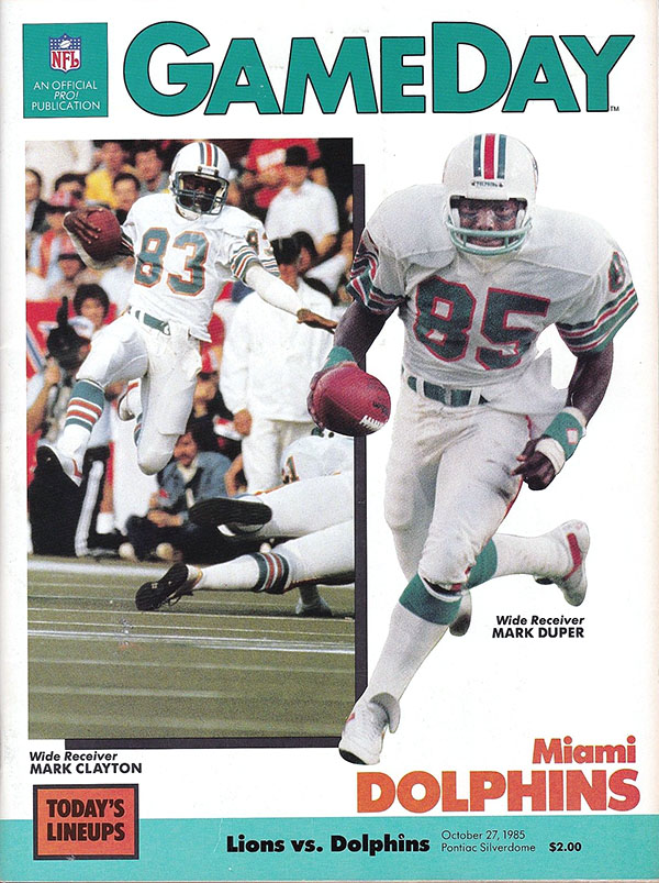 NFL Program: Detroit Lions vs. Miami Dolphins (October 27, 1985 ...
