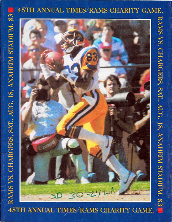 NFL Program: Los Angeles Rams vs. San Diego Chargers (August 18, 1990 ...